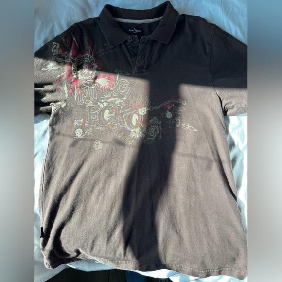 Marc Ecko | Shirts | Marc Ecko Brown Button Tshirt With Graphic Design ...
